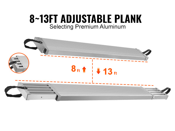 VEVOR Telescoping Aluminum Work Plank, 8-13 Feet 500lbs Capacity, 12.5 ...
