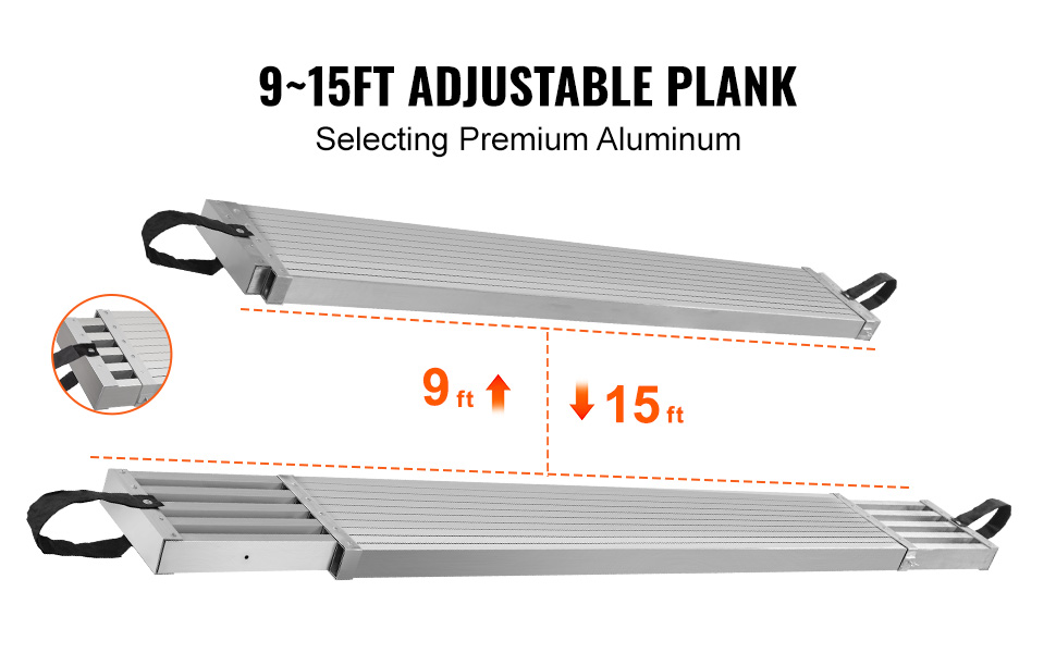 VEVOR Telescoping Aluminum Work Plank, 9-15 Feet 500lbs Capacity, 12.5 ...