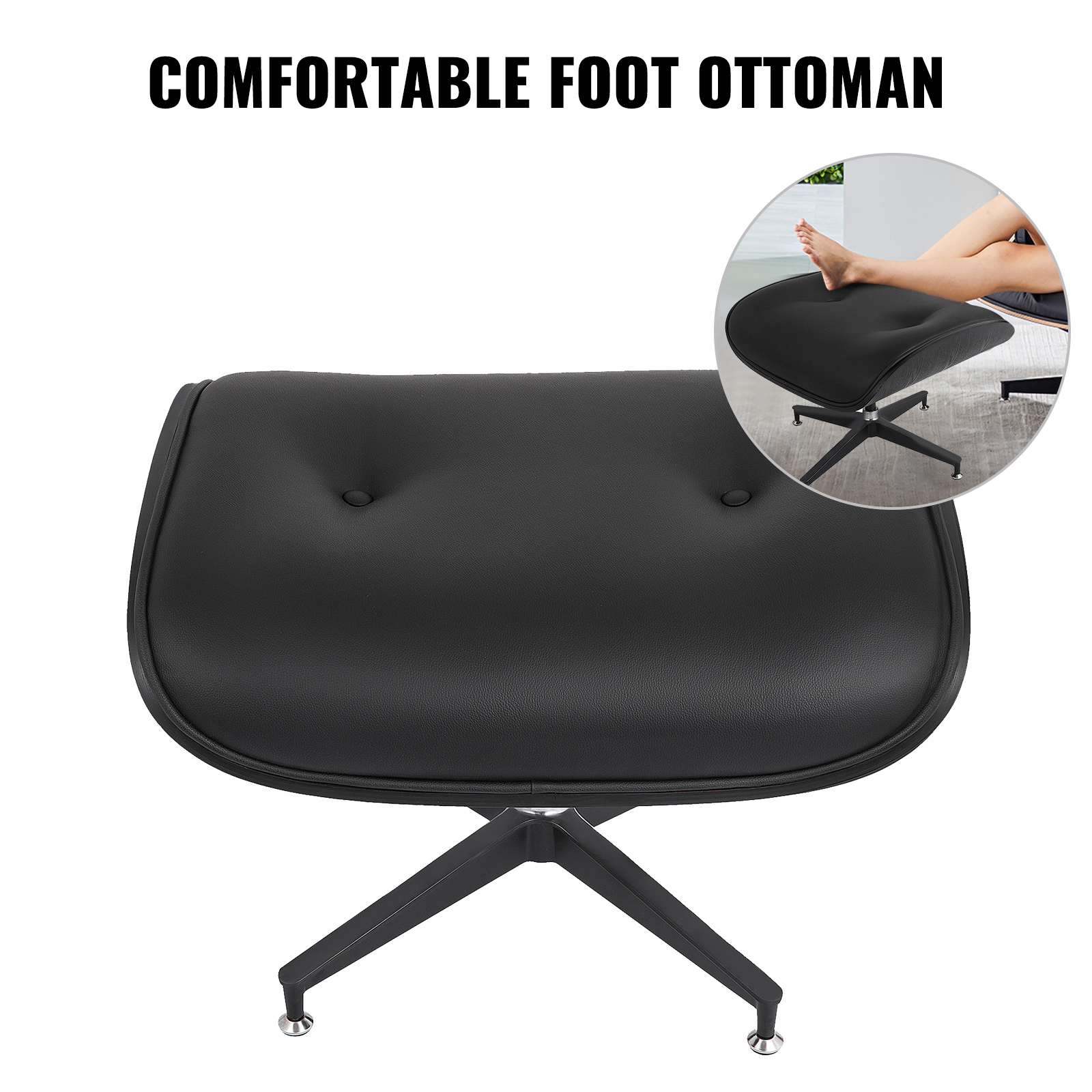 Classic Swivel Lounge Chair & Footrest Black PU Leather + Bentwood ...