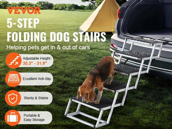 VEVOR Dog Stair for Cars 5-step Folding Dog Steps Aluminum Loads up to ...