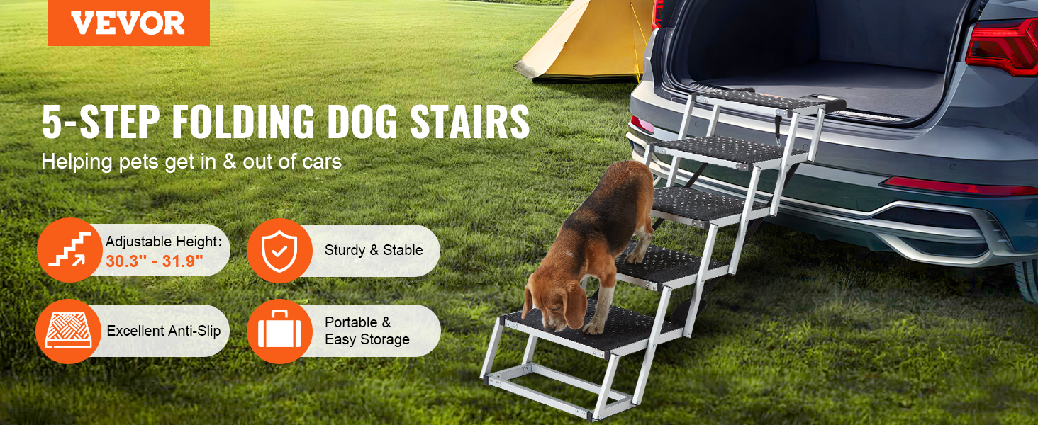 VEVOR Dog Stair for Cars 5-step Folding Dog Steps Aluminum Loads up to ...
