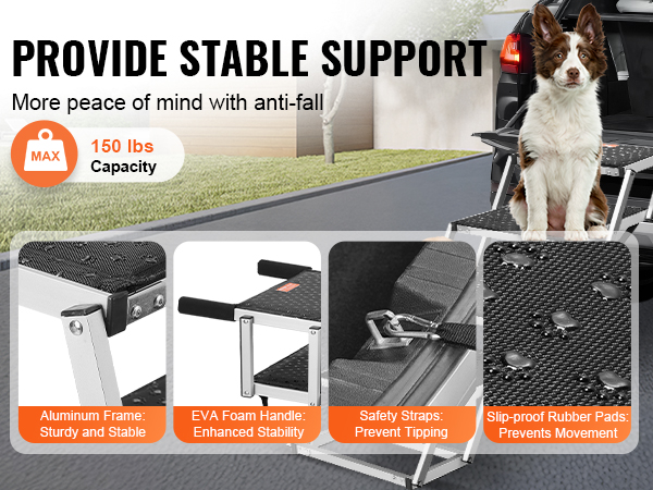 VEVOR Dog Stair for Cars 5-step Folding Dog Steps Aluminum Loads up to ...