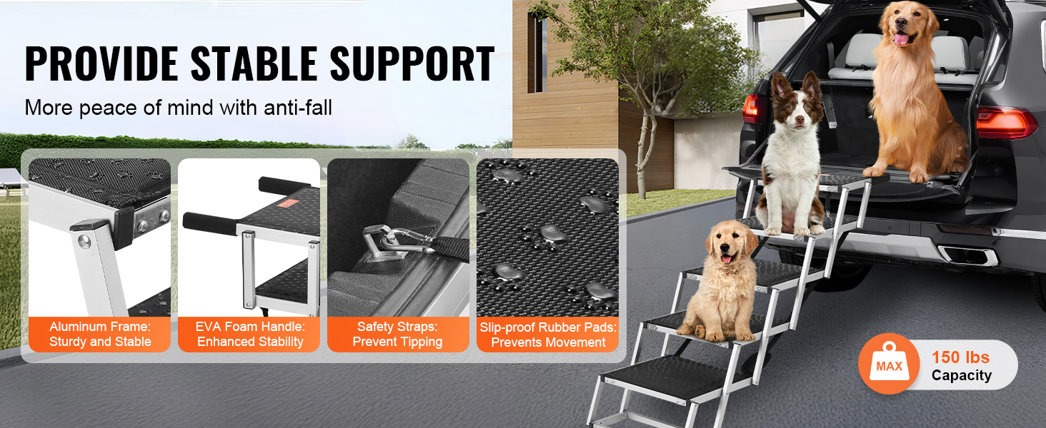VEVOR Dog Stair for Cars 5-step Folding Dog Steps Aluminum Loads up to ...