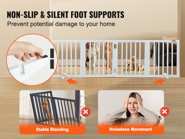 VEVOR Free Standing Dog Gate, 24" H x 80.3" W Freestanding Pet Gate, 4 ...