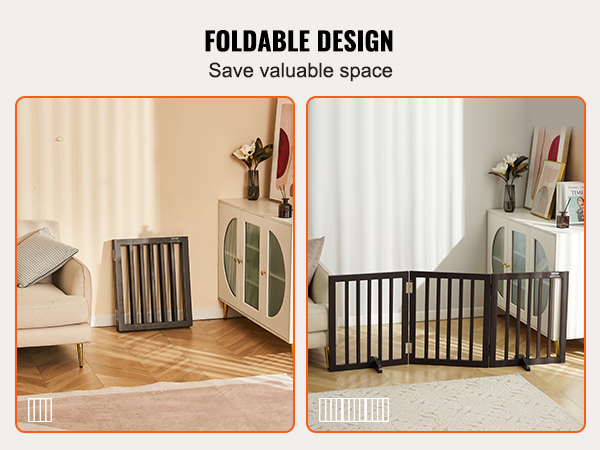VEVOR Free Standing Dog Gate 24x60 inch Freestanding Pet Gate Foldable ...