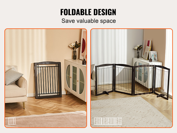 VEVOR Free Standing Dog Gate, 32" H x 96.5" W Freestanding Pet Gate, 4 ...