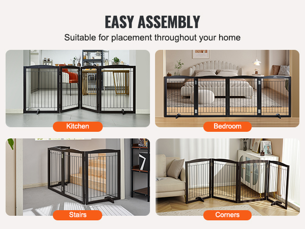 VEVOR Free Standing Dog Gate, 32" H x 96.5" W Freestanding Pet Gate, 4 ...