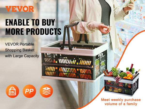 VEVOR Foldable Shopping Basket Portable Grocery Basket 3PCS 25L with ...