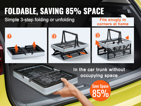 VEVOR Collapsible Shopping Basket, 3 Pack, 25L Plastic Foldable Storage ...