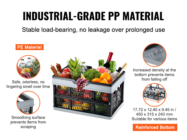 VEVOR Collapsible Shopping Basket, 3 Pack, 25L Plastic Foldable Storage ...