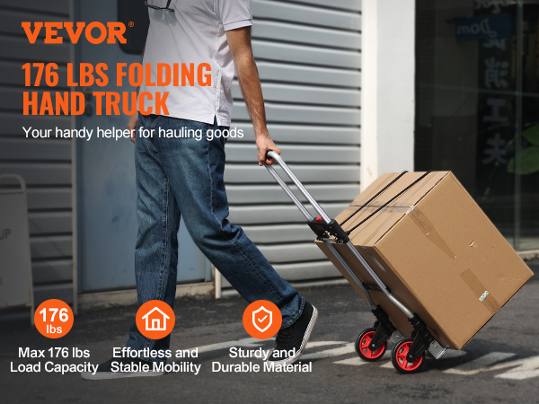 VEVOR Folding Hand Truck, 176 lbs Load Capacity, Aluminum Portable Cart ...