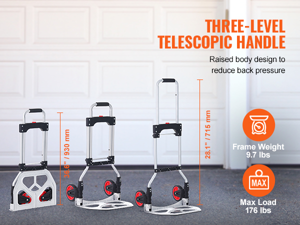 VEVOR Folding Hand Truck, 176 lbs Load Capacity, Aluminum Portable Cart ...