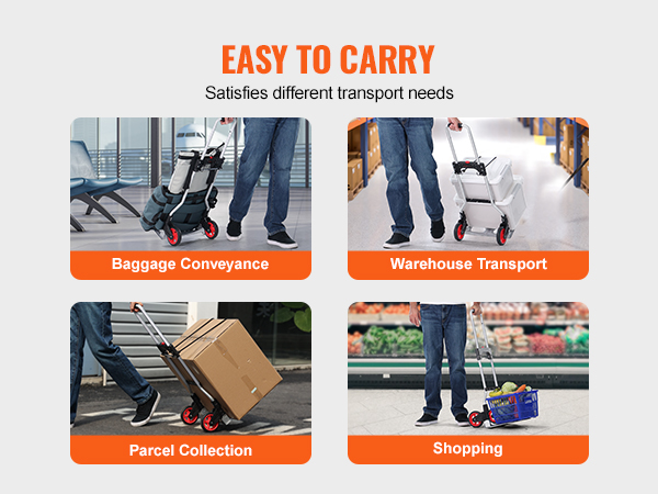 VEVOR Folding Hand Truck, 176 lbs Load Capacity, Aluminum Portable Cart ...