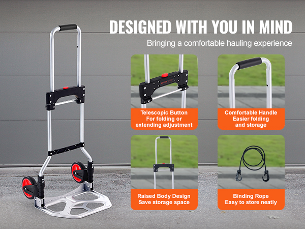 VEVOR Folding Hand Truck, 176 lbs Load Capacity, Aluminum Portable Cart ...