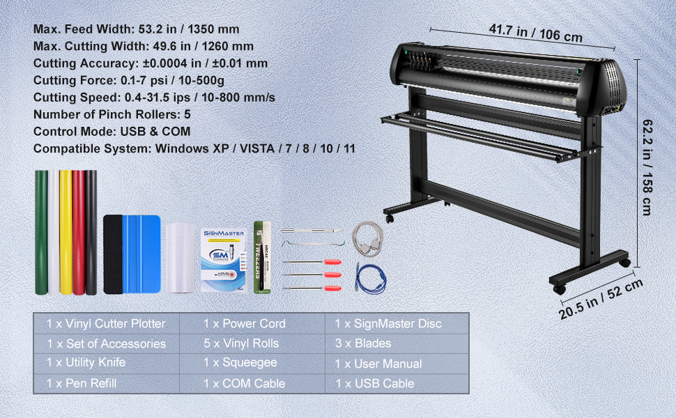 VEVOR Vinyl Cutter, 53inch Vinyl Cutter Plotter with Stand, Adjustable ...
