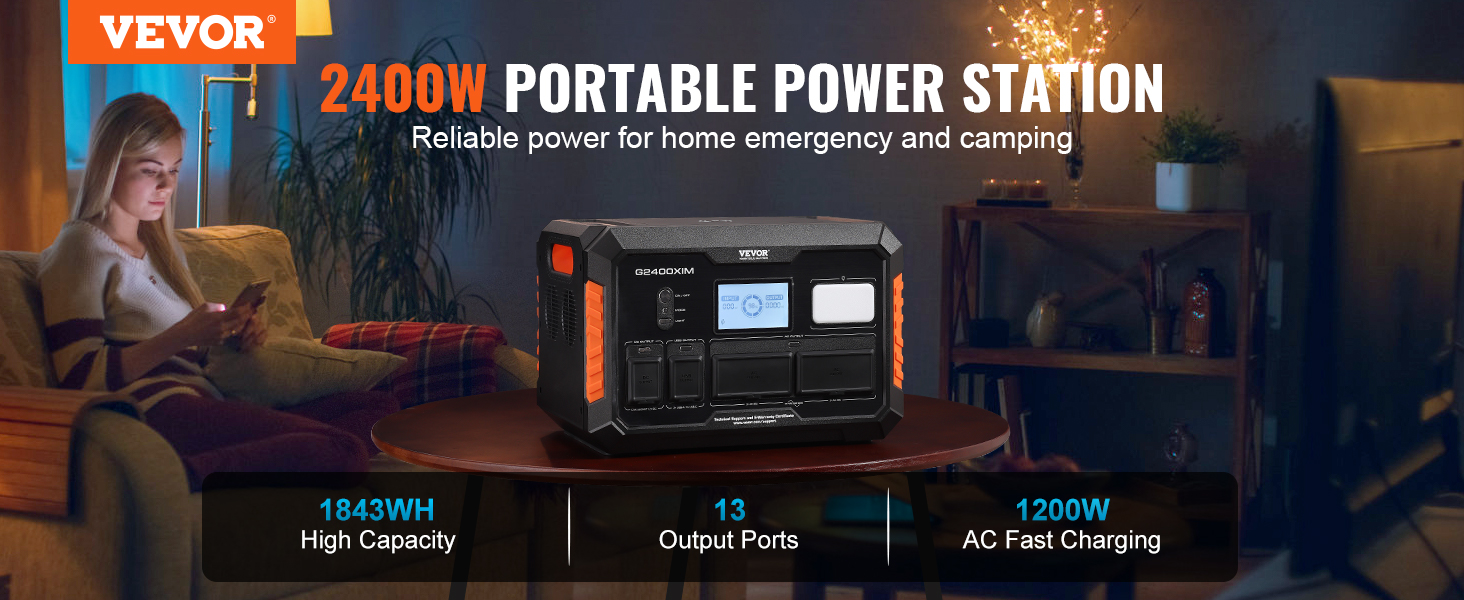 VEVOR Portable Power Station Solar Generator 1843Wh 2400W with 13 ...