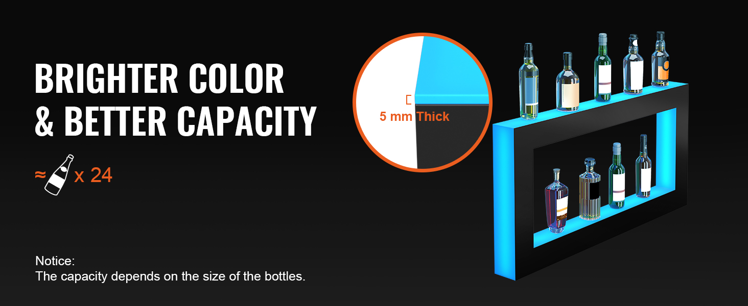 VEVOR LED Lighted Liquor Bottle Display Bar Shelf RF & App Control 48 ...