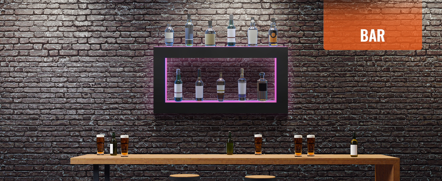 VEVOR LED Lighted Liquor Bottle Display Bar Shelf RF & App Control 48 ...