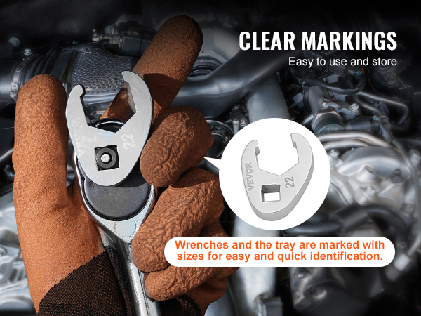 VEVOR 3/8" Drive Crowfoot Wrench Set with 2 Extension Bars, 24-Piece ...