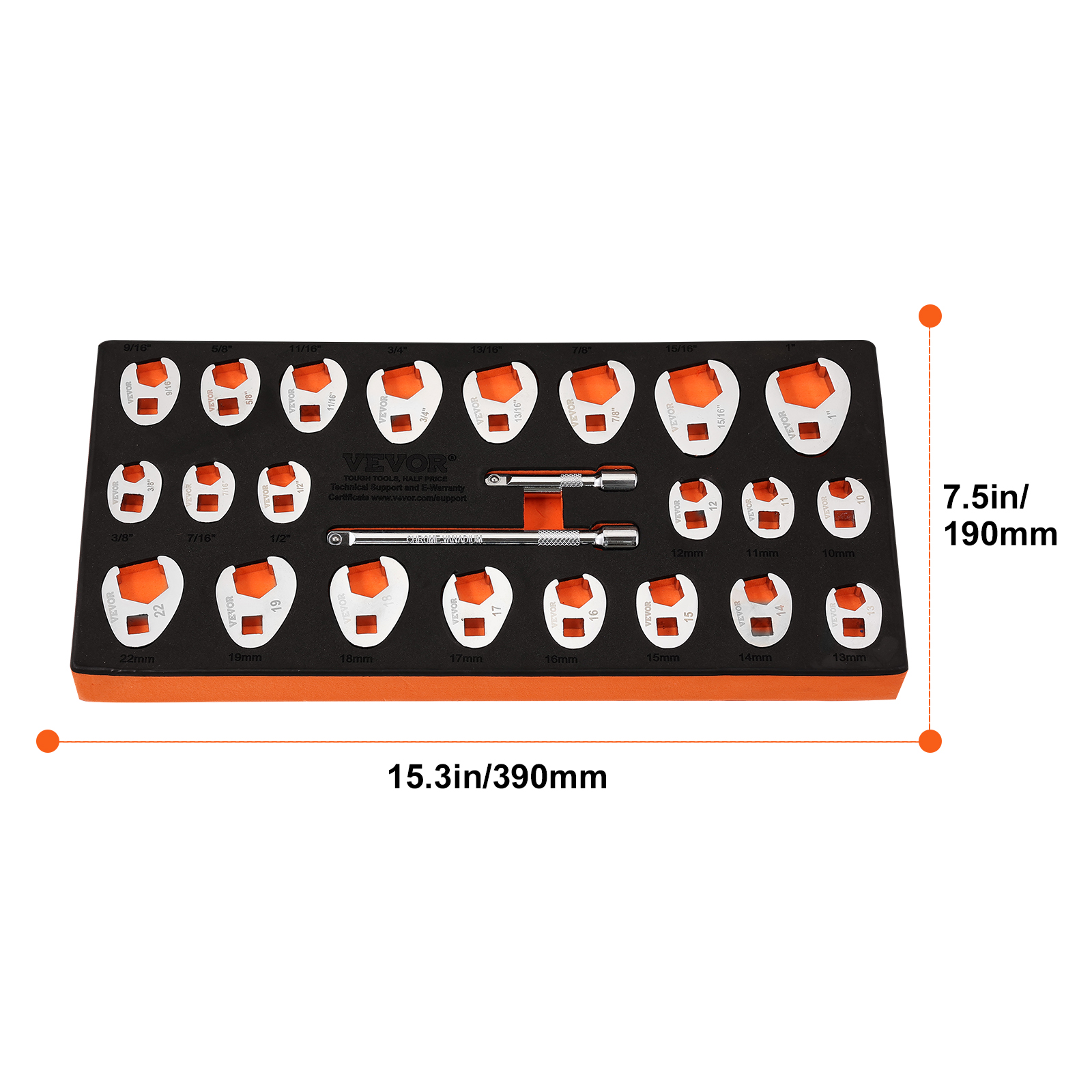 Mophorn 3/8" Drive Crowfoot Wrench Set with 2 Extension Bars, 24-Piece ...