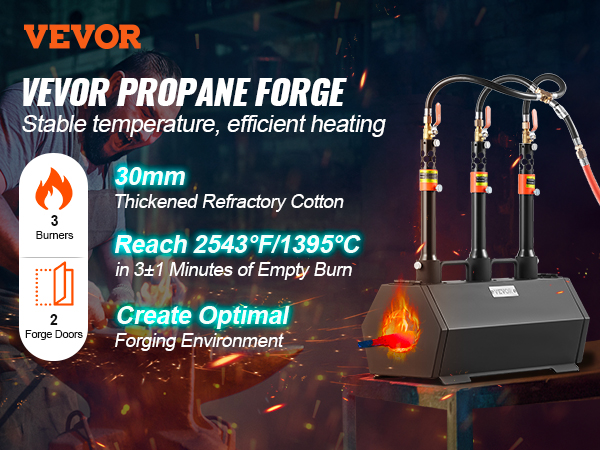 VEVOR Portable Propane Forge 3 Burner Farrier Forge 2600℉ Tool Knife ...