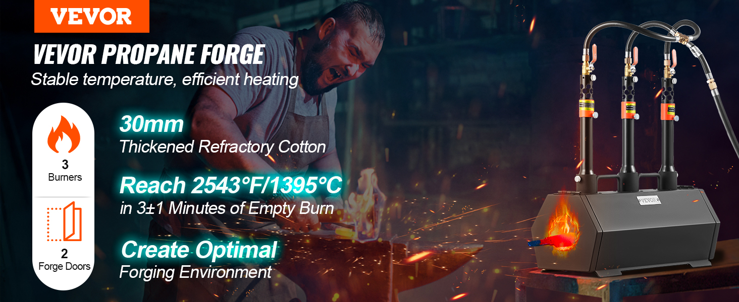 VEVOR VEVOR Fragua portátil de propano de 3 quemadores Fragua de ...