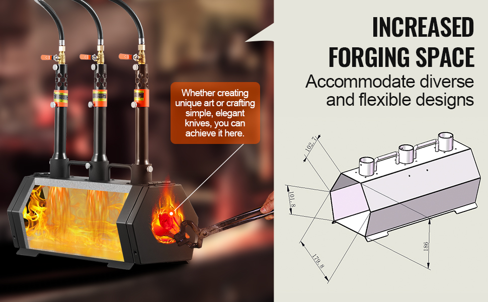 VEVOR Portable Propane Forge 3 Burner Farrier Forge 2600℉ Tool Knife ...