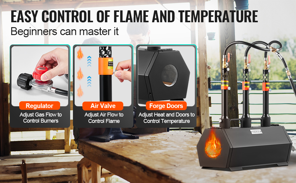 VEVOR Portable Propane Forge 3 Burner Farrier Forge 1427℃ Tool Knife ...