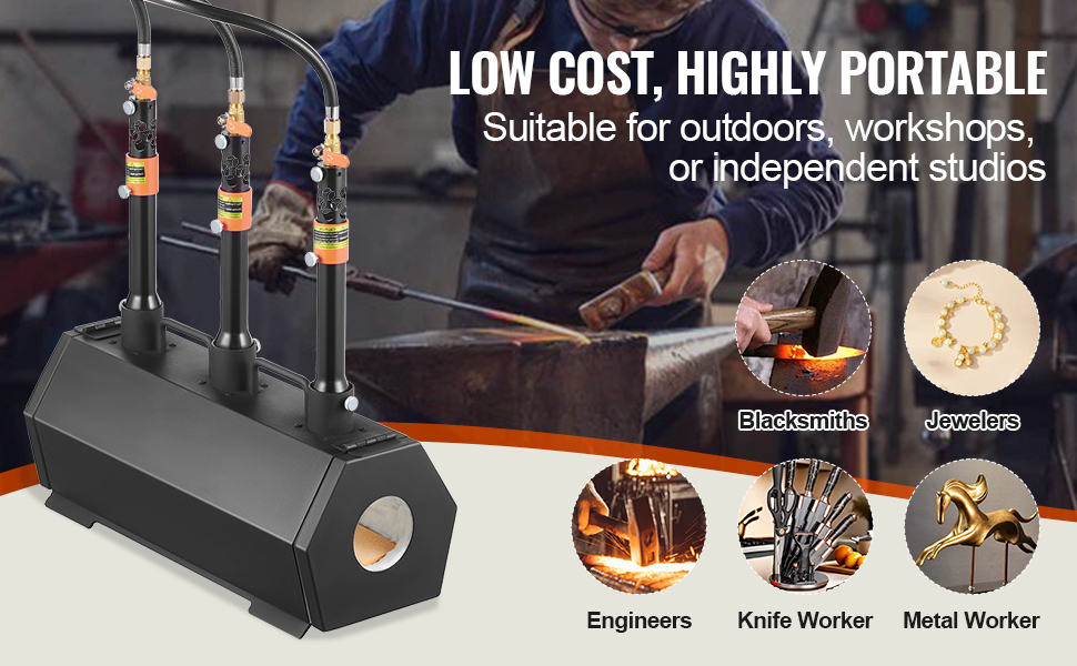 VEVOR Portable Propane Forge 3 Burner Farrier Forge 2600℉ Tool Knife Metal Forge | VEVOR UK