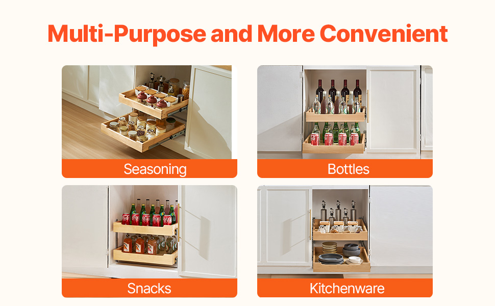 2 Tier Pull Out Cabinet Organizer Soft Close Slide Out Wood Drawer 17"W ...