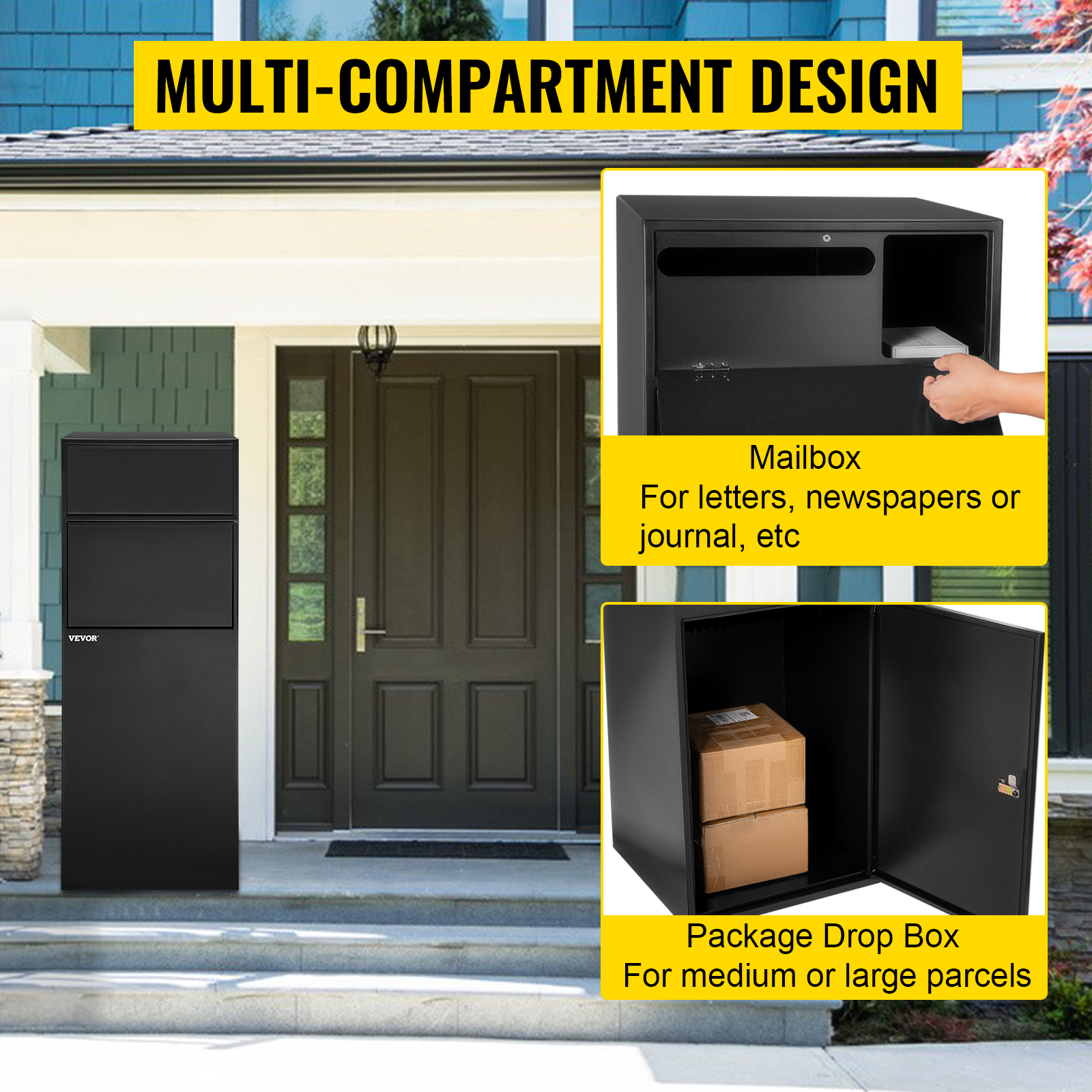VEVOR Mail Package Drop Box, 19" x 19" x 48" Package Parcel Box with ...