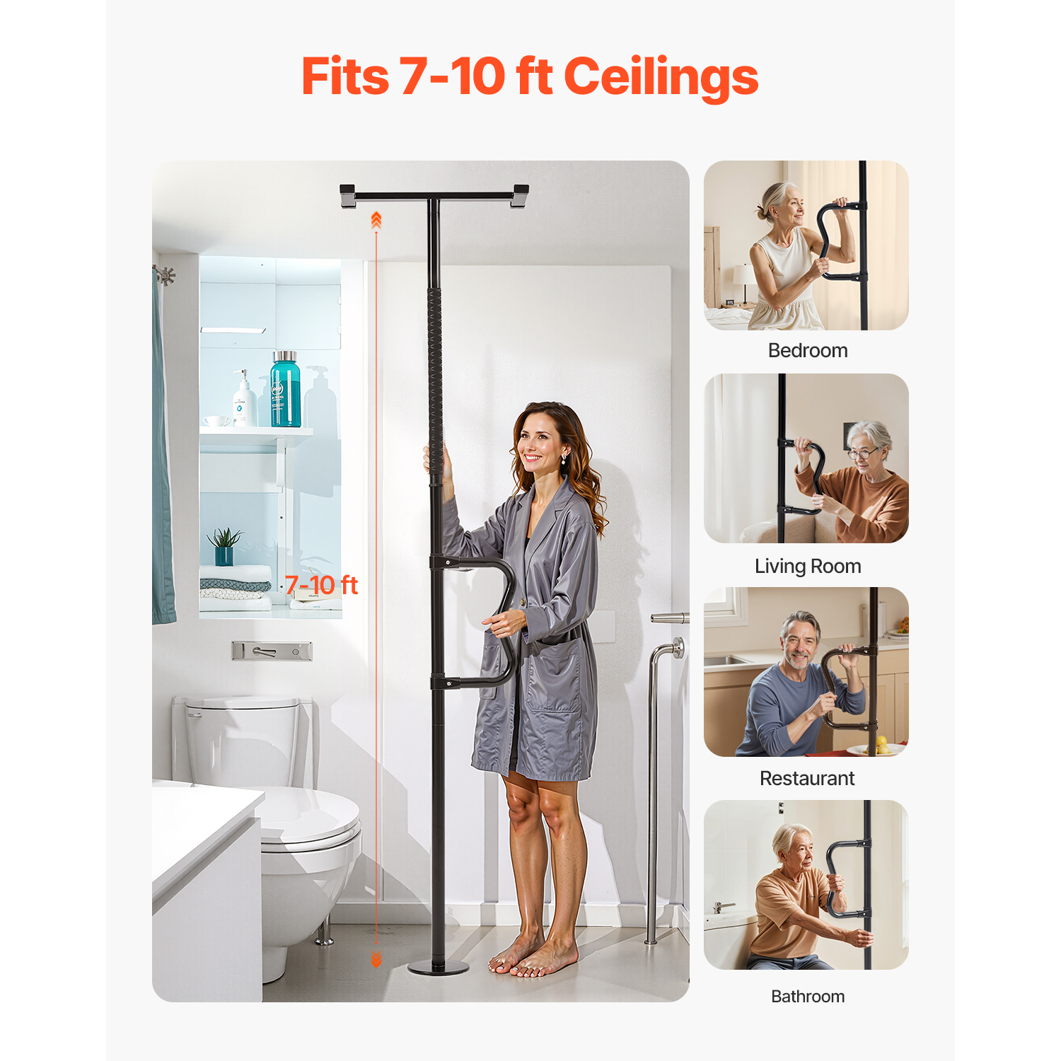Mophorn Floor-to-Ceiling Transfer Pole, Tension Mounted Bathroom ...