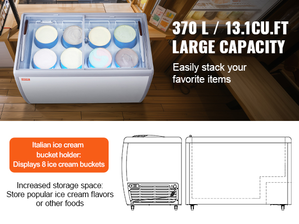 VEVOR Commercial Ice Cream Display Case, 13.1 Cu.ft Chest Freezer ...