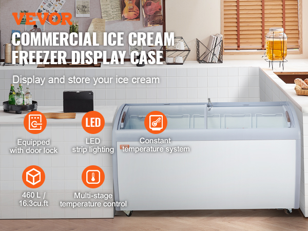 VEVOR 16.3Cu.ft Commercial Ice Cream Display Case Gelato Dipping ...