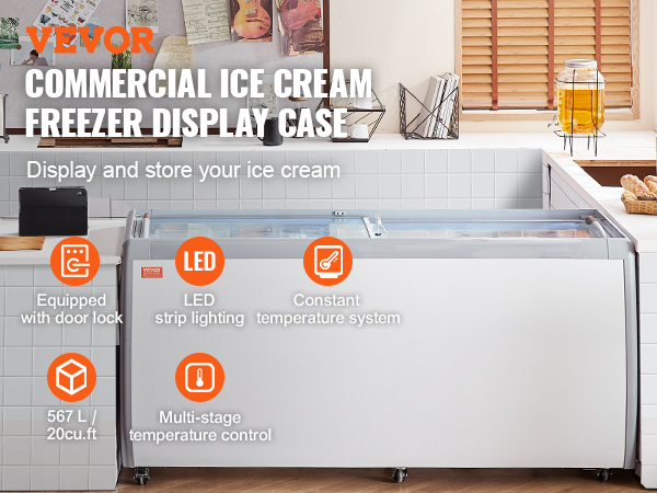 VEVOR 20 Cu.ft Commercial Ice Cream Display Case Gelato Dipping Freezer ...