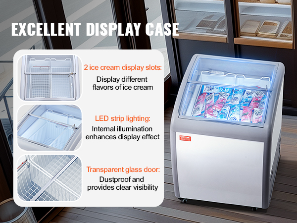 VEVOR Commercial Ice Cream Display Case, 5.4 Cu.ft Chest Freezer ...