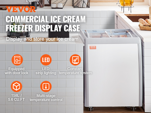 VEVOR Commercial Ice Cream Display Case, 5.6 Cu.ft Chest Freezer ...