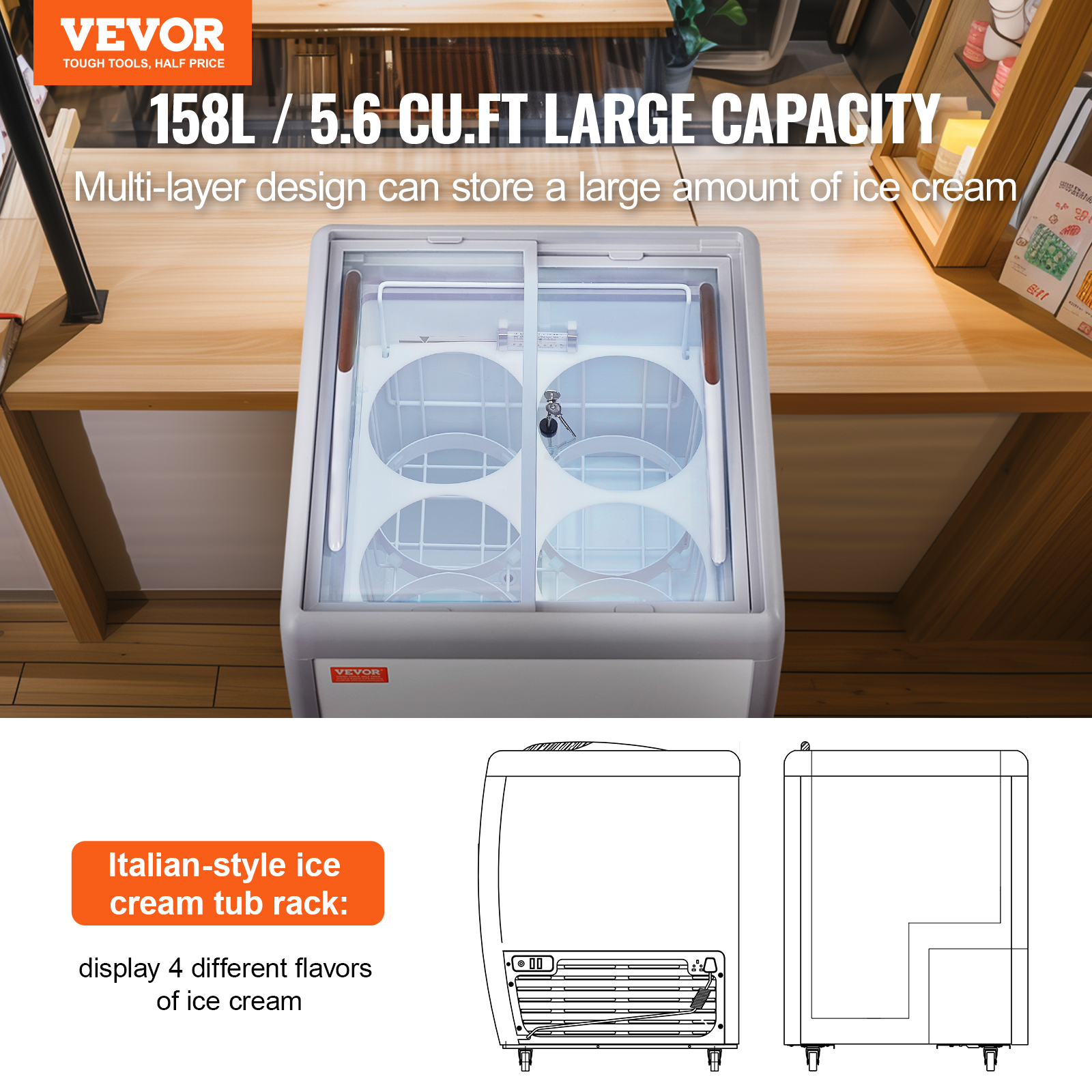 Ice Cream Display Case 5.4/5.6/9.3/12.8/13.1/16.3/20 Cu.ft Freezer ...