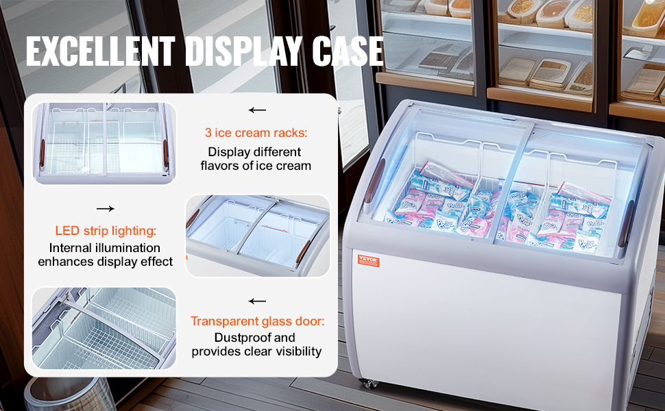 VEVOR Commercial Ice Cream Display Case, 9.3 Cu.ft Chest Freezer ...
