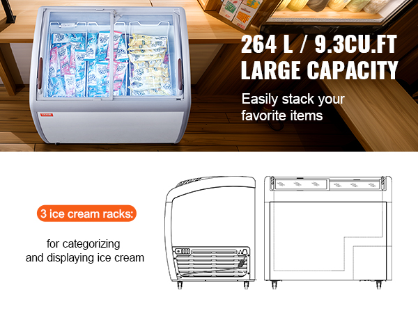 VEVOR Commercial Ice Cream Display Case, 9.3 Cu.ft Chest Freezer ...