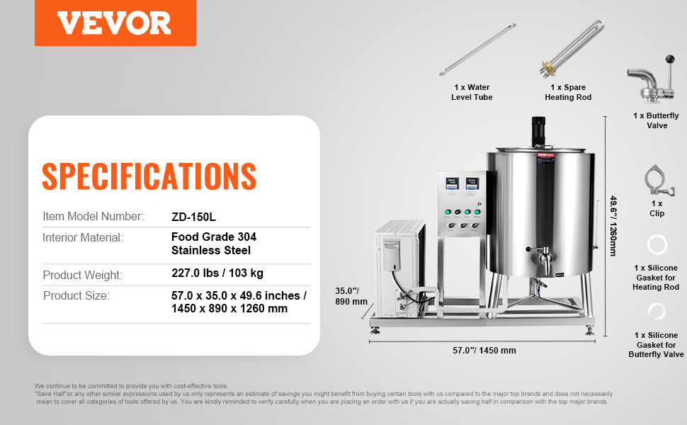 Commercial Milk Pasteurization Machine 150L Pasteurizer for Milk Sterilization | VEVOR US