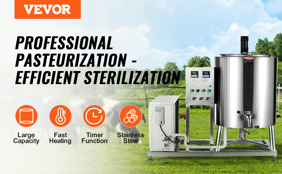 Commercial Milk Pasteurization Machine 150L Pasteurizer for Milk Sterilization | VEVOR US