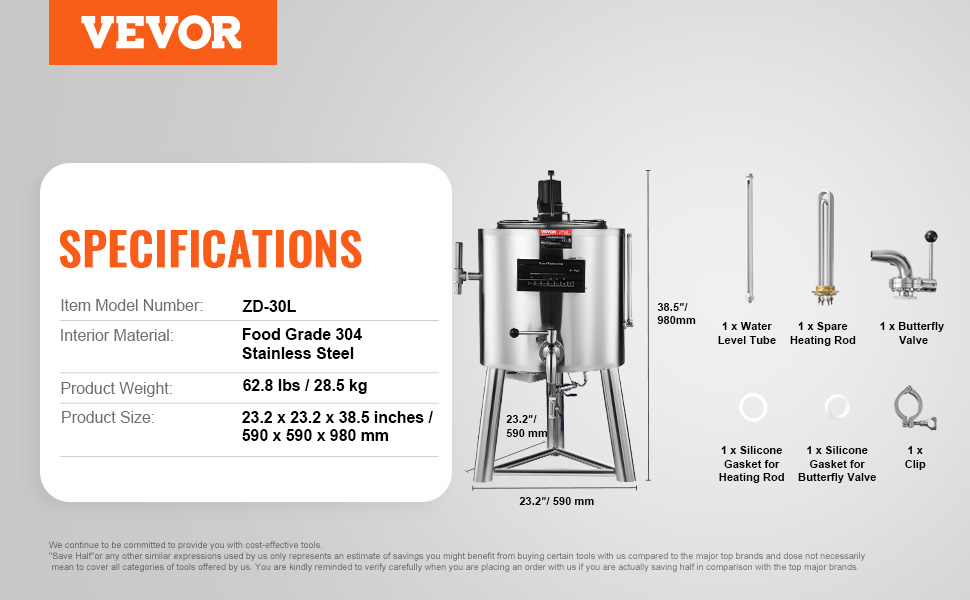 Commercial Milk Pasteurization Machine 30L Pasteurizer for Milk Sterilization | VEVOR US