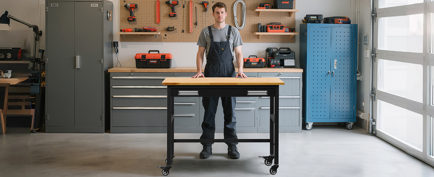 VEVOR 48-inch Workbench, 1500 lbs Load Capacity, Garage Workbench with ...