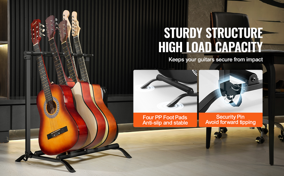 VEVOR 5-Space Guitar Stand Floor-Standing Foldable Rack Hold Up to 5 ...