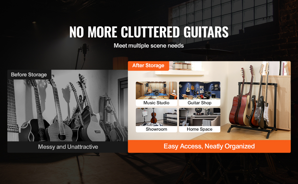 VEVOR 5-Space Guitar Stand Floor-Standing Foldable Rack Hold Up to 5 ...