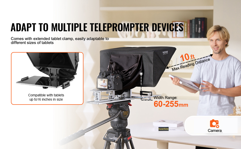 16'' Floor Type Teleprompter Remote for Webcam Smartphone Live Streaming | VEVOR US