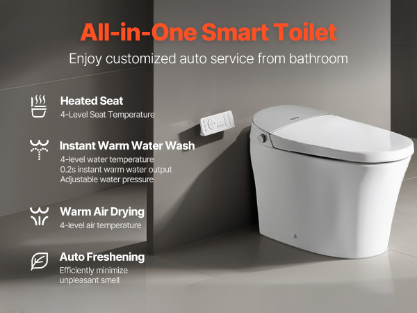 Elongated Smart Toilet Auto Freshening Toilet with Heated Toilet Seat ...