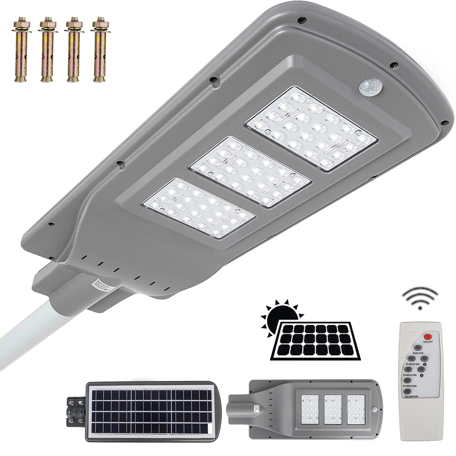 VEVOR 60W Solar Street Light LED Street Light with Remote Controller ...