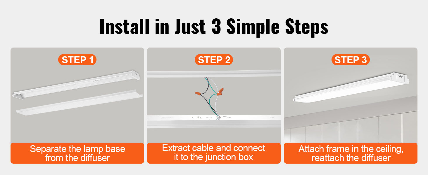 VEVOR 4FT LED Wraparound Light, 50W, 5500LM Flush Mount LED Shop Light ...